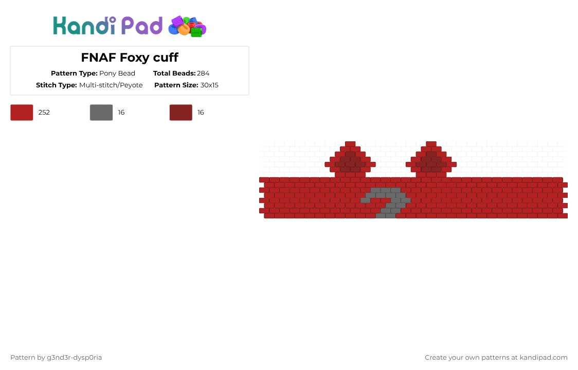 FNAF Foxy cuff Pony Bead Pattern - Kandi Pad | Kandi Patterns, Fuse ...