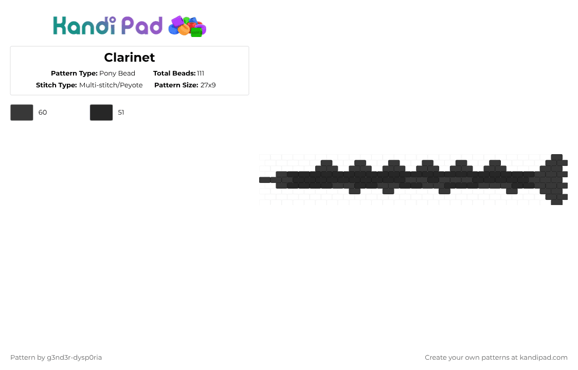 Clarinet Pony Bead Pattern - Kandi Pad | Kandi Patterns, Fuse Bead ...