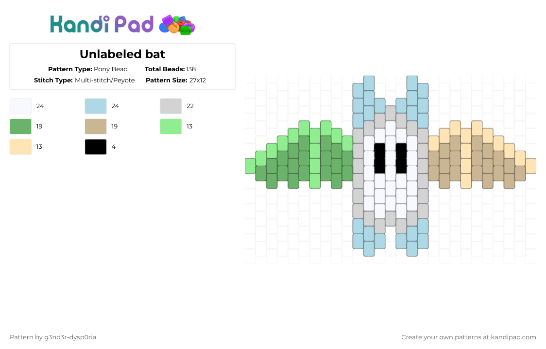 Unlabeled bat Pony Bead Pattern - Kandi Pad | Kandi Patterns, Fuse Bead ...