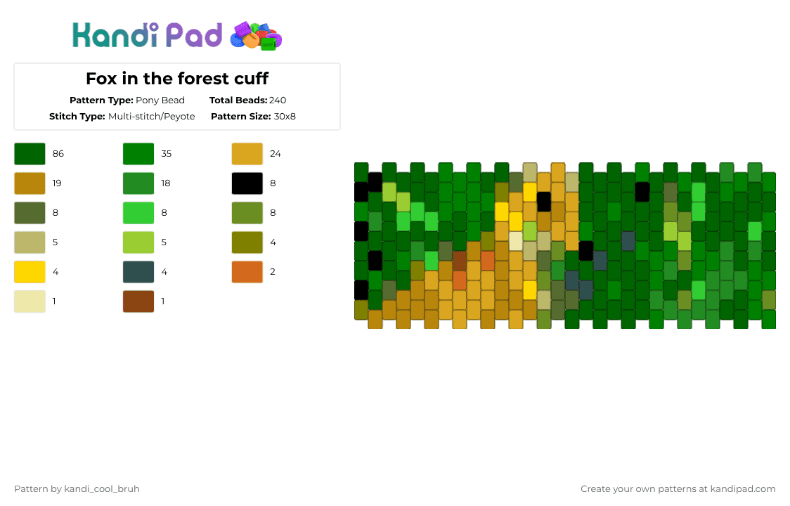 Fox in the forest cuff Pony Bead Pattern - Kandi Pad | Kandi Patterns ...