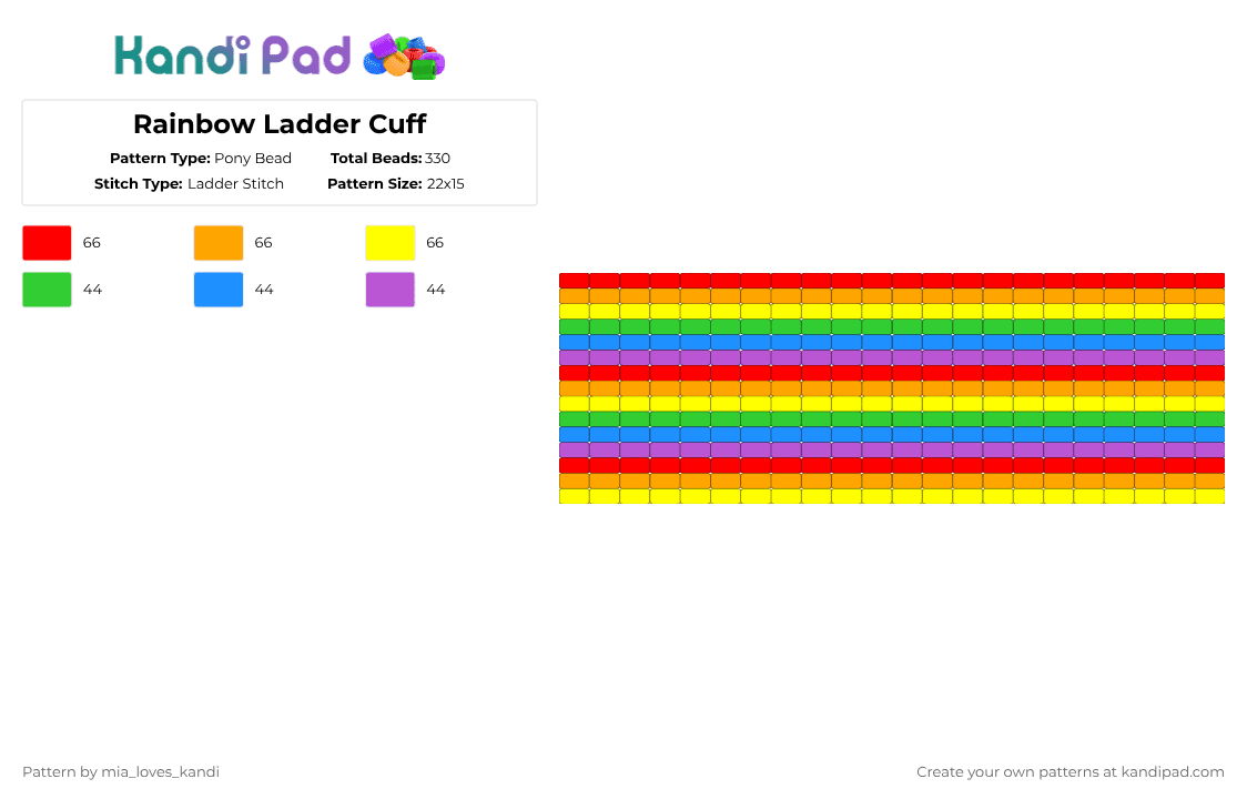 Rainbow Ladder Cuff Pony Bead Pattern - Kandi Pad | Kandi Patterns ...