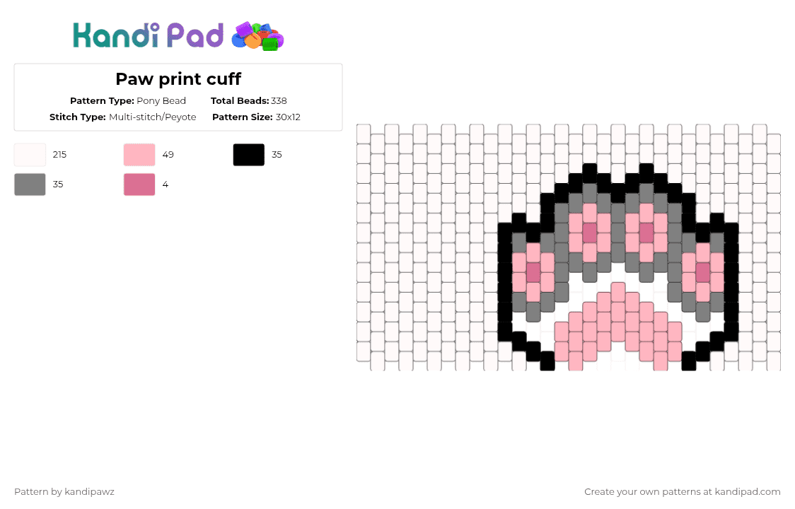 Paw print cuff Pony Bead Pattern - Kandi Pad | Kandi Patterns, Fuse ...