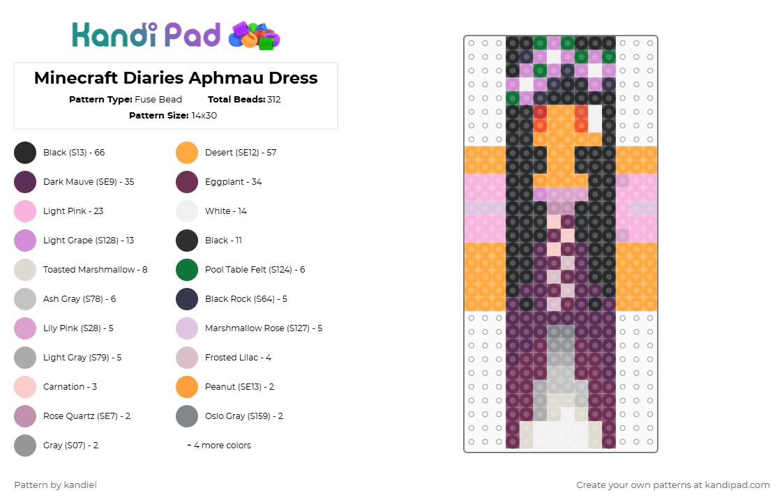 Minecraft Diaries Aphmau Dress Fuse Bead Pattern - Kandi Pad | Kandi ...