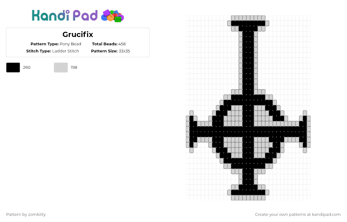 Grucifix Pony Bead Pattern - Kandi Pad | Kandi Patterns, Fuse Bead ...