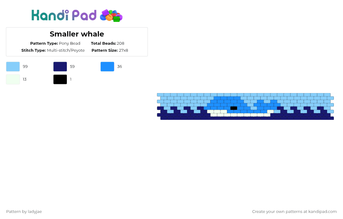Smaller whale Pony Bead Pattern - Kandi Pad | Kandi Patterns, Fuse Bead ...