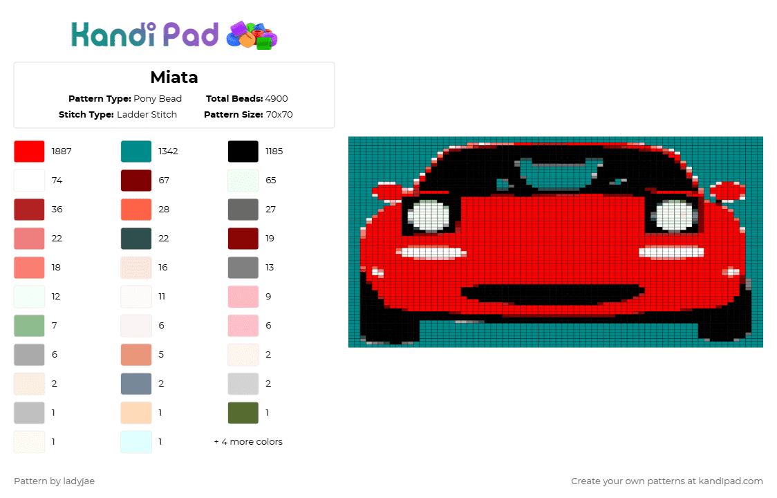 Miata Pony Bead Pattern - Kandi Pad | Kandi Patterns, Fuse Bead ...