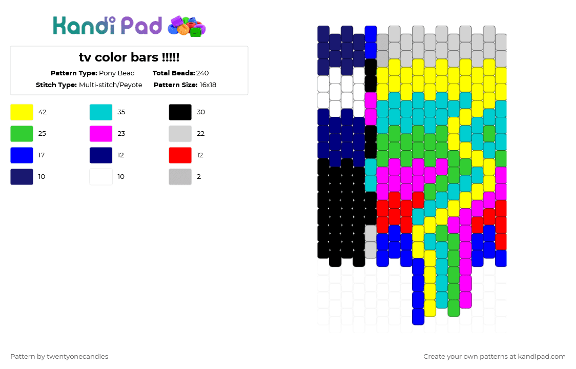 Tv color bars !!!!! Pony Bead Pattern - Kandi Pad | Kandi Patterns ...