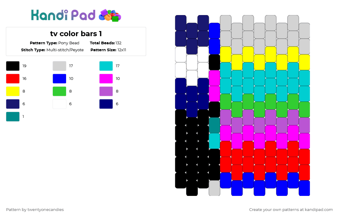 Tv color bars 1 Pony Bead Pattern - Kandi Pad | Kandi Patterns, Fuse ...