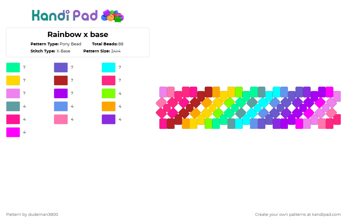 Rainbow x base Pony Bead Pattern - Kandi Pad | Kandi Patterns, Fuse ...