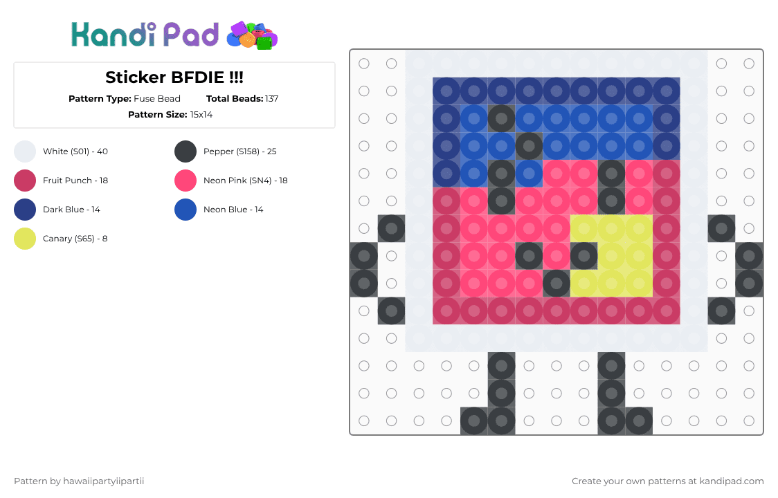 Sticker BFDIE !!! Fuse Bead Pattern - Kandi Pad | Kandi Patterns, Fuse ...