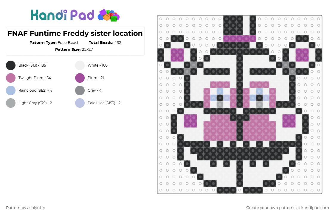 FNAF Funtime Freddy sister location Fuse Bead Pattern - Kandi Pad ...