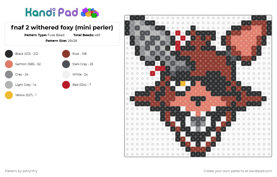 FNAF 2 withered foxy (mini perler) Fuse Bead Pattern - Kandi Pad ...