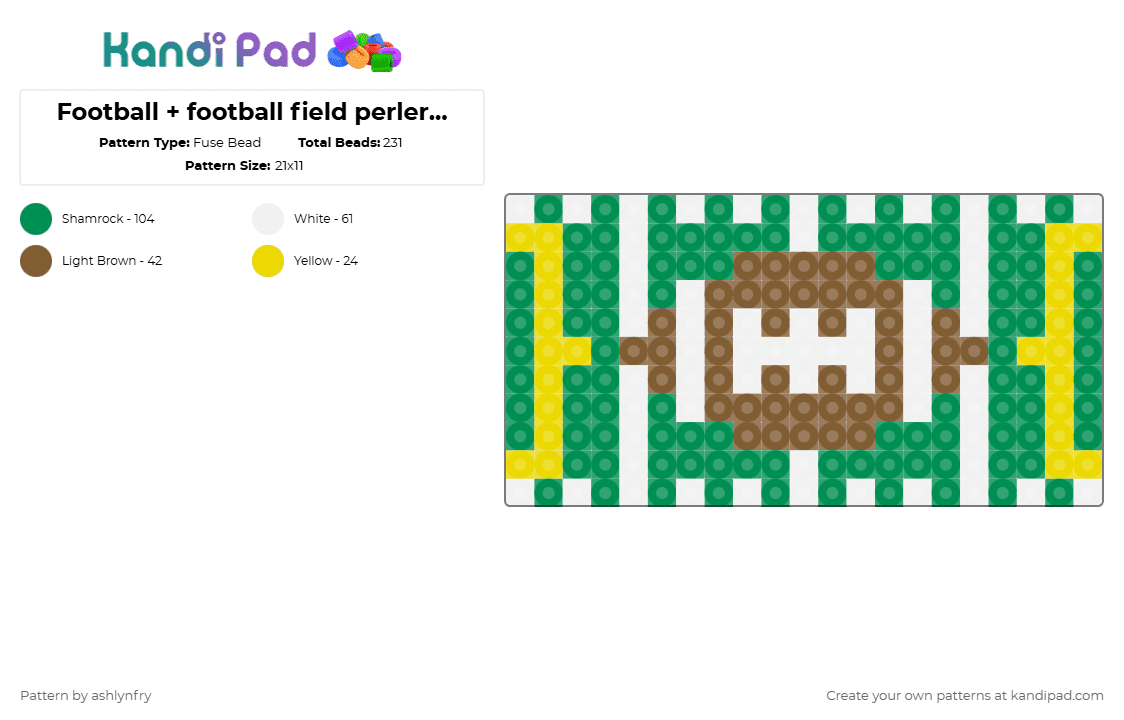 Football + football field perler version Fuse Bead Pattern - Kandi Pad ...