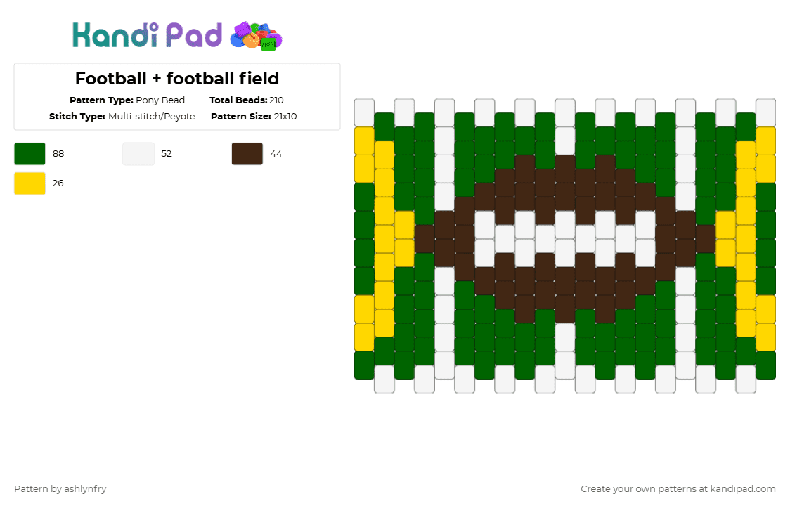Football + football field Pony Bead Pattern - Kandi Pad | Kandi ...
