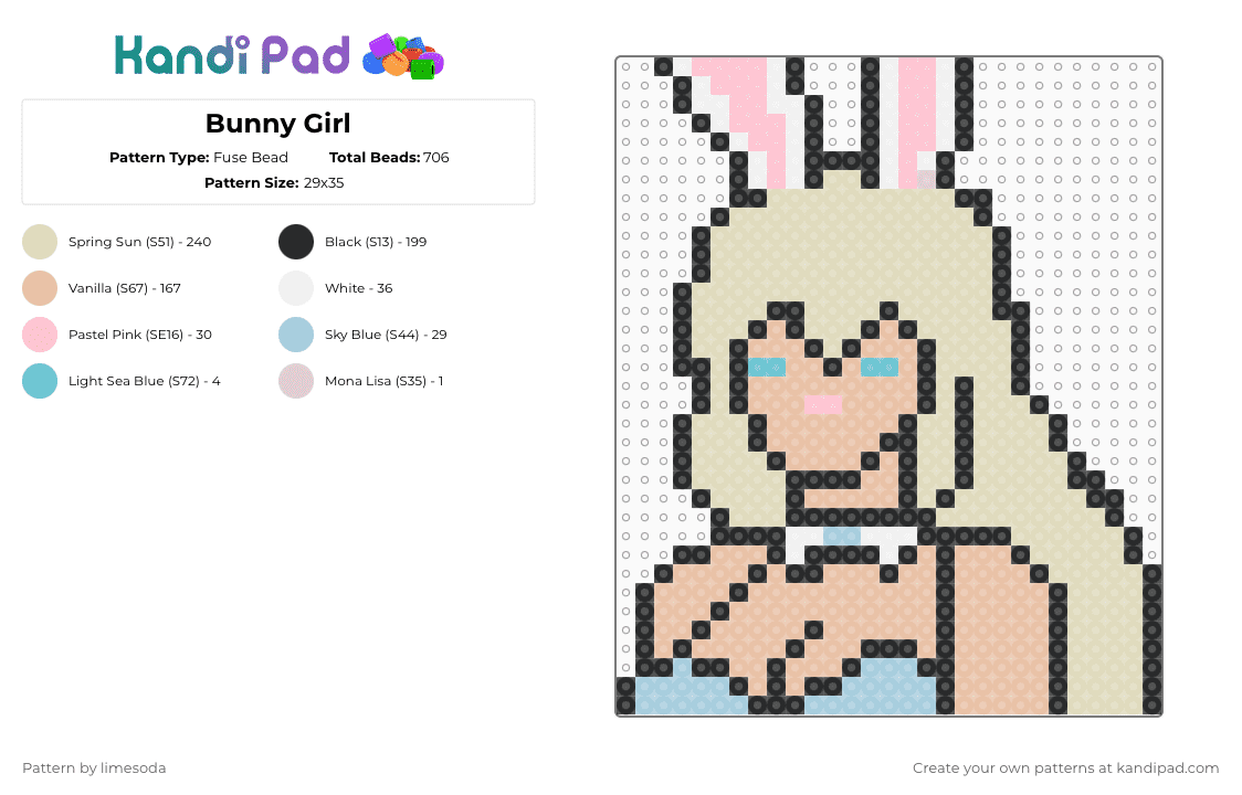 Bunny Girl Fuse Bead Pattern - Kandi Pad | Kandi Patterns, Fuse Bead ...
