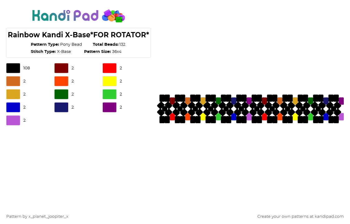 Rainbow Kandi X-Base*FOR ROTATOR* Pony Bead Pattern - Kandi Pad | Kandi ...