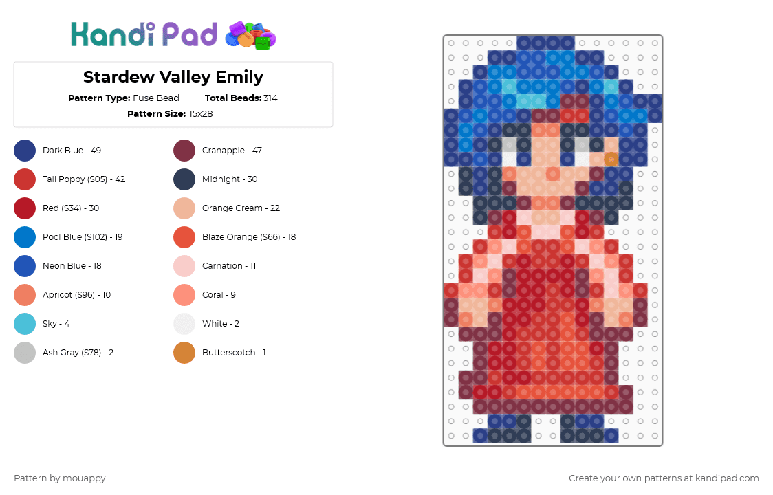 Stardew Valley Emily Fuse Bead Pattern - Kandi Pad | Kandi Patterns ...