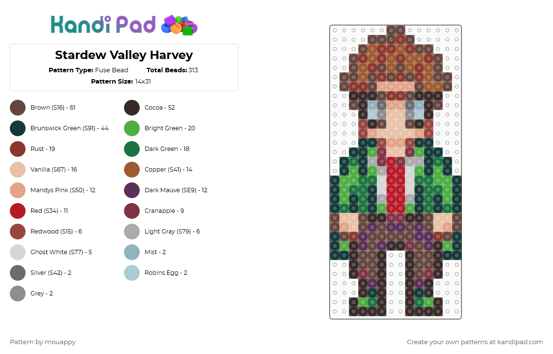 Stardew Valley Harvey Fuse Bead Pattern - Kandi Pad | Kandi Patterns ...