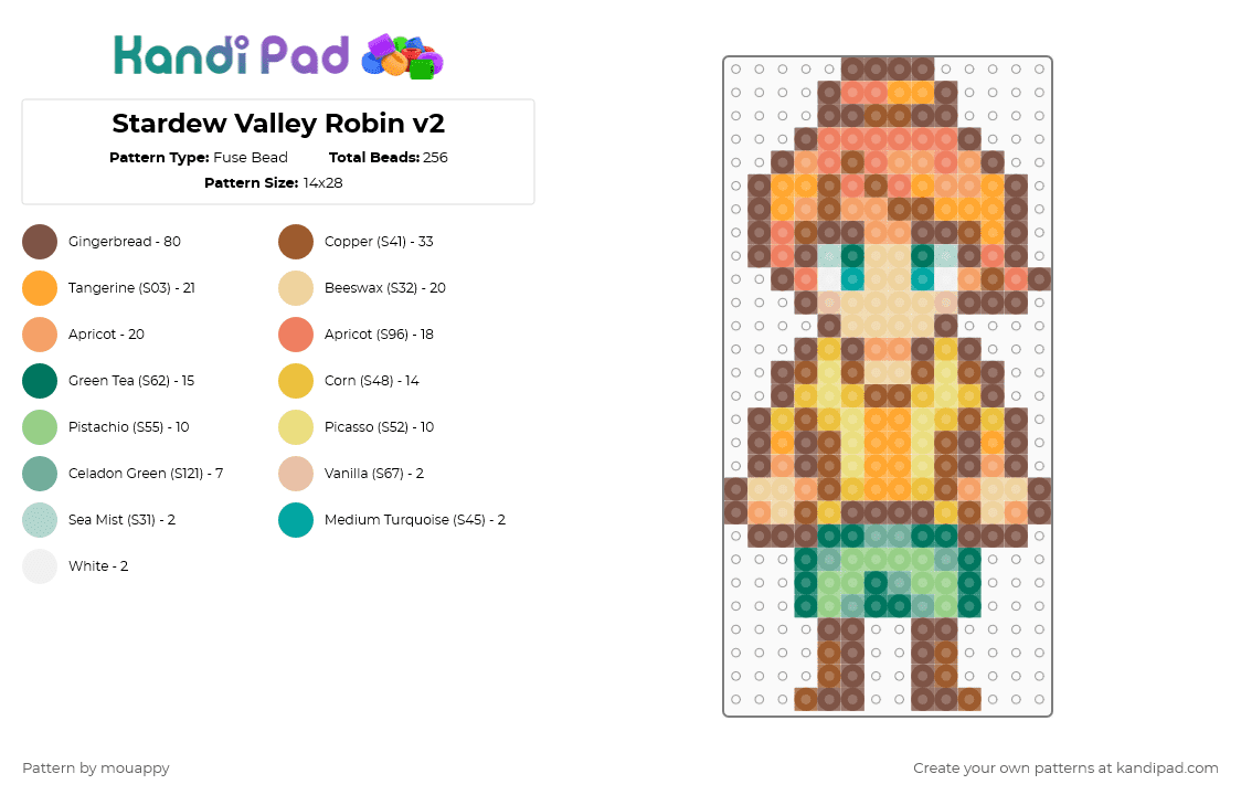 Stardew Valley Robin v2 Fuse Bead Pattern - Kandi Pad | Kandi Patterns ...