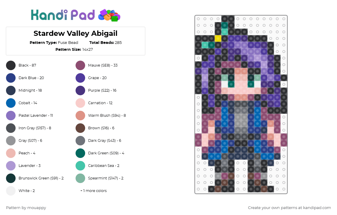Stardew Valley Abigail Fuse Bead Pattern - Kandi Pad | Kandi Patterns ...