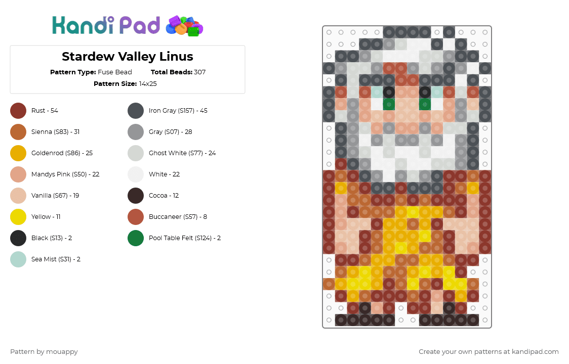 Stardew Valley Linus Fuse Bead Pattern - Kandi Pad | Kandi Patterns ...