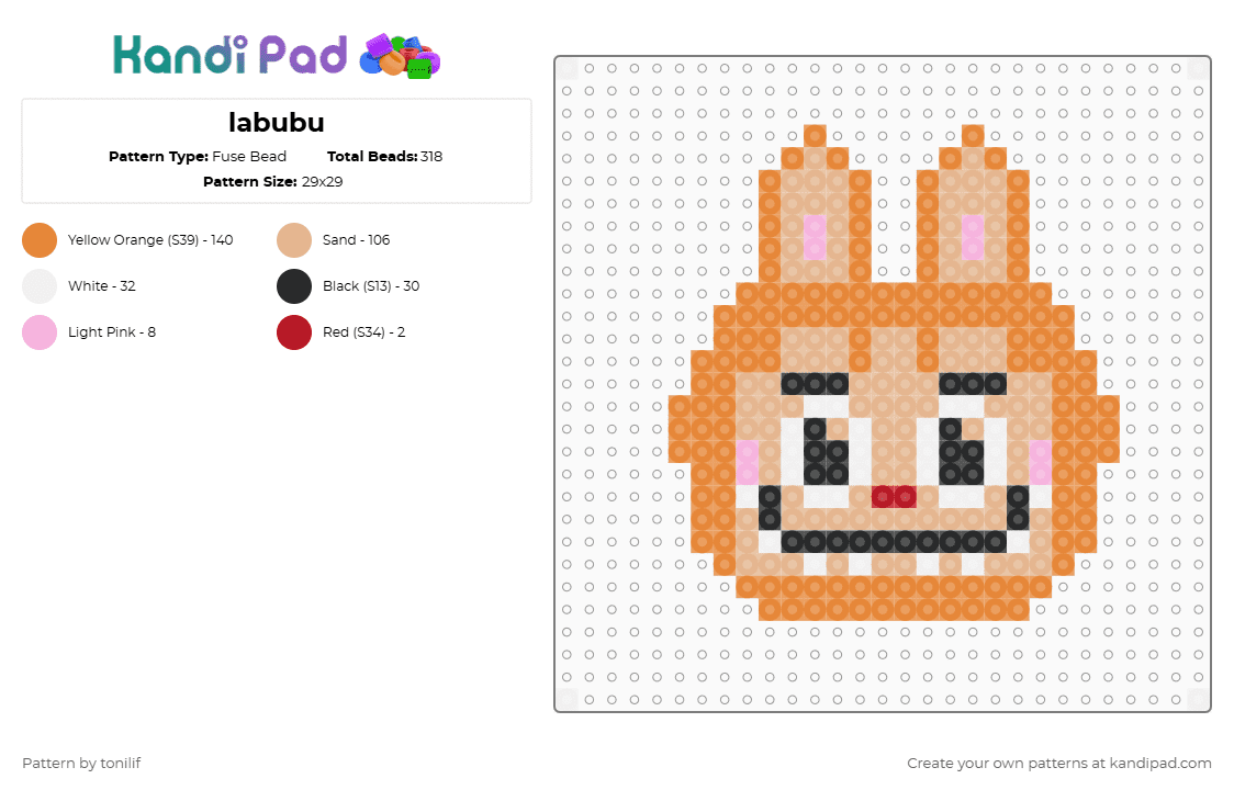 Labubu Fuse Bead Pattern - Kandi Pad | Kandi Patterns, Fuse Bead ...