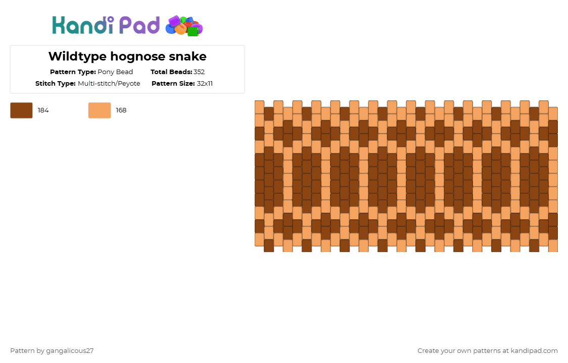 Wildtype hognose snake Pony Bead Pattern - Kandi Pad | Kandi Patterns ...