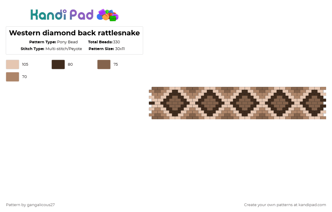Western diamond back rattlesnake Pony Bead Pattern - Kandi Pad | Kandi ...