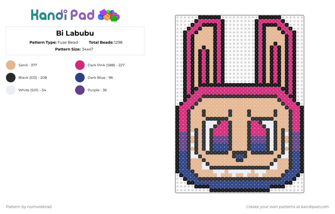 Bi Labubu Fuse Bead Pattern - Kandi Pad | Kandi Patterns, Fuse Bead ...