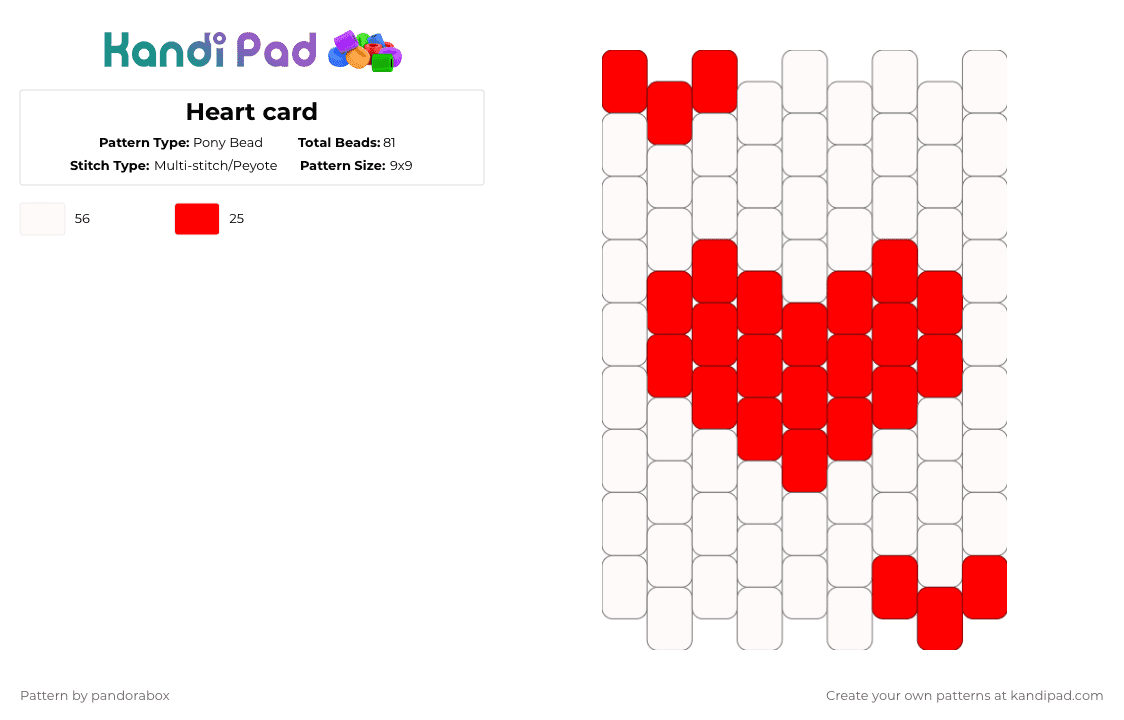 Heart card Pony Bead Pattern - Kandi Pad | Kandi Patterns, Fuse Bead ...