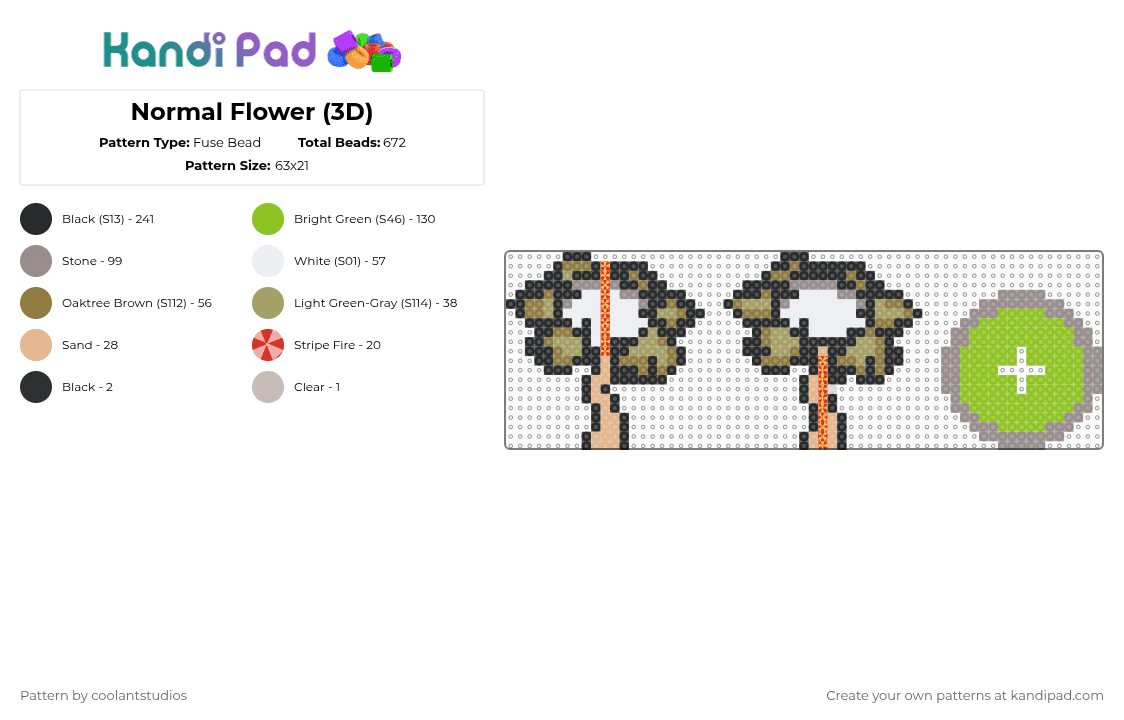 Normal Flower (3D) Fuse Bead Pattern - Kandi Pad | Kandi Patterns, Fuse ...