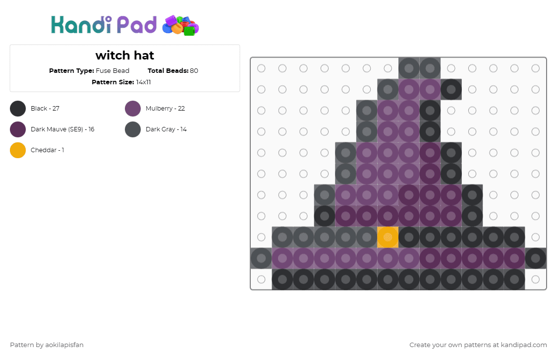 Witch hat Fuse Bead Pattern - Kandi Pad | Kandi Patterns, Fuse Bead ...