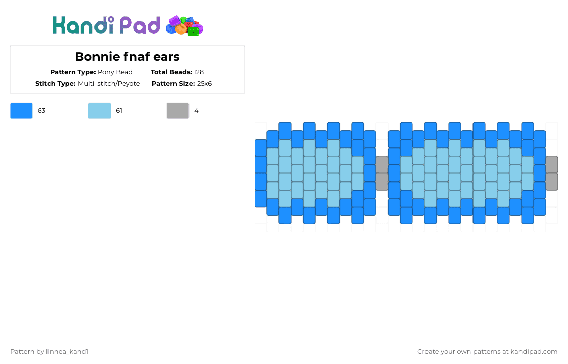 Bonnie fnaf ears Pony Bead Pattern - Kandi Pad | Kandi Patterns, Fuse ...