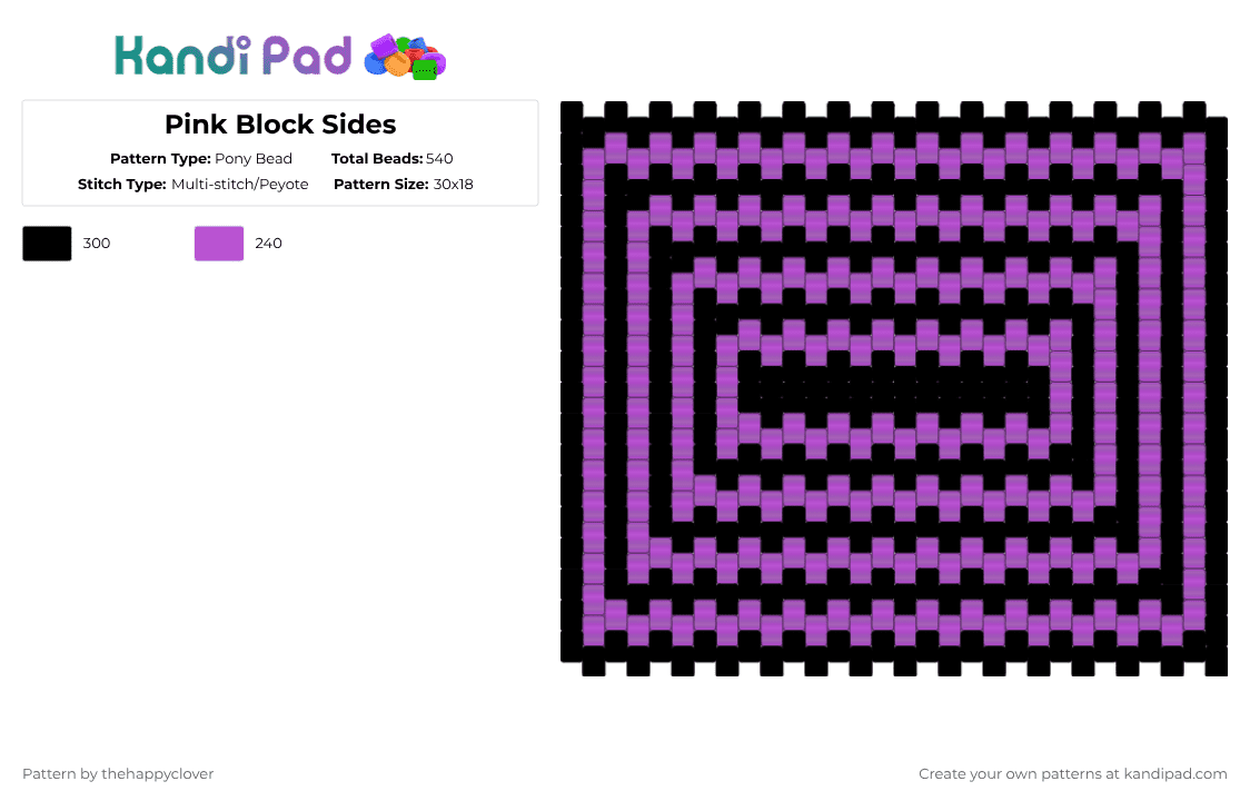 Pink Block Sides Pony Bead Pattern - Kandi Pad | Kandi Patterns, Fuse ...