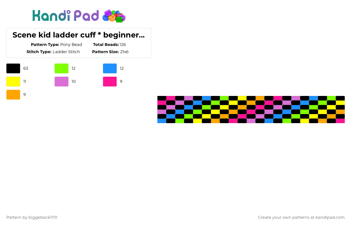 Scene kid ladder cuff * beginner friendly * Pony Bead Pattern - Kandi ...