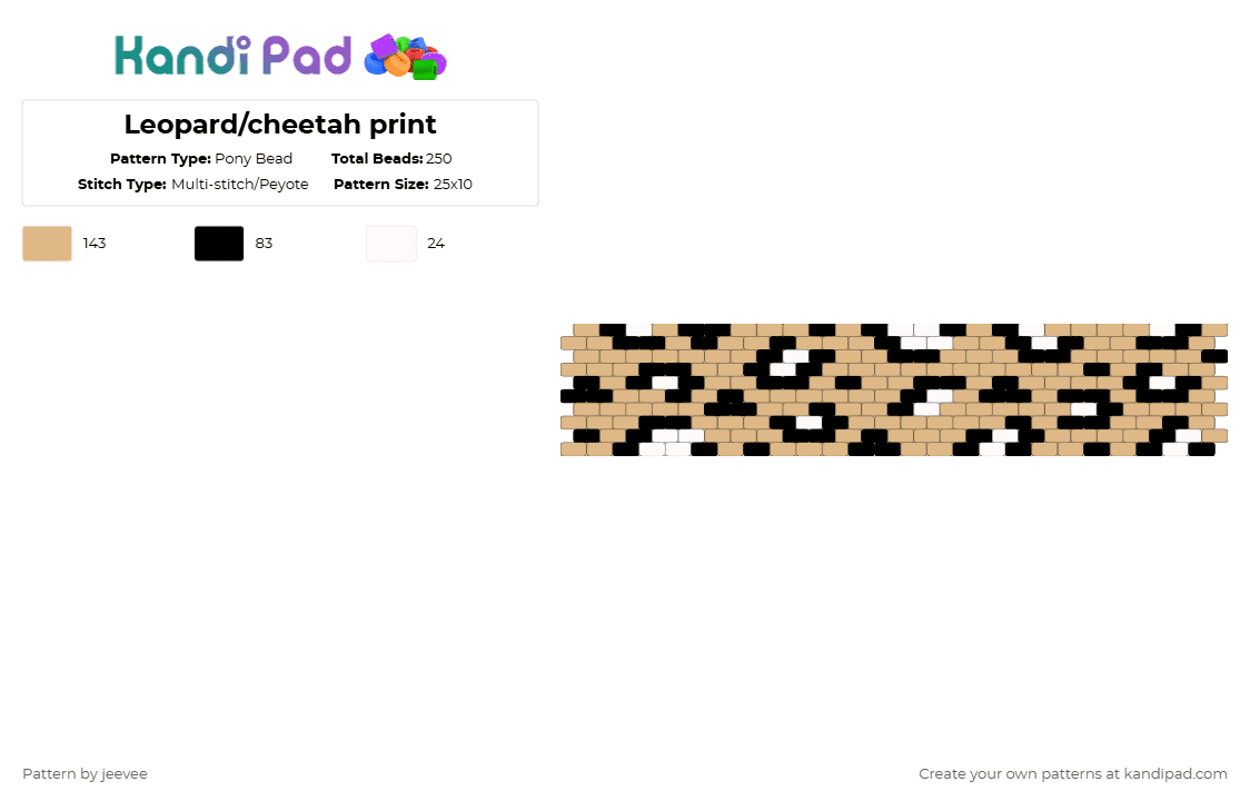 Leopard/cheetah print Pony Bead Pattern - Kandi Pad | Kandi Patterns ...
