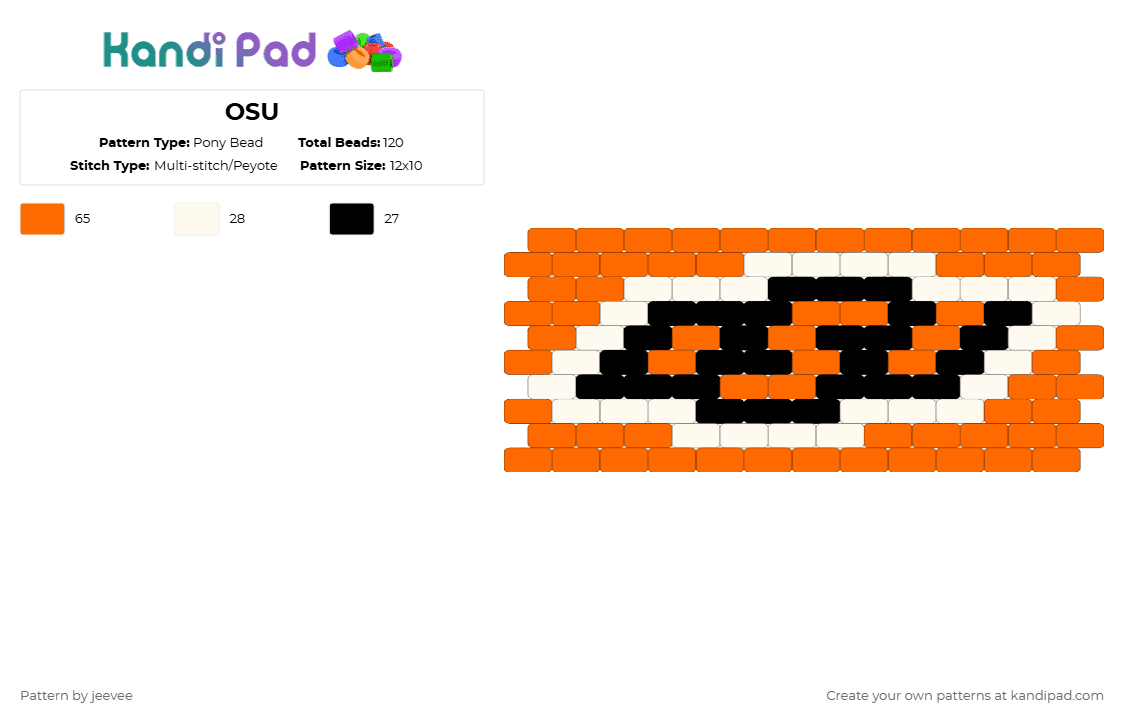OSU Pony Bead Pattern - Kandi Pad | Kandi Patterns, Fuse Bead Patterns ...