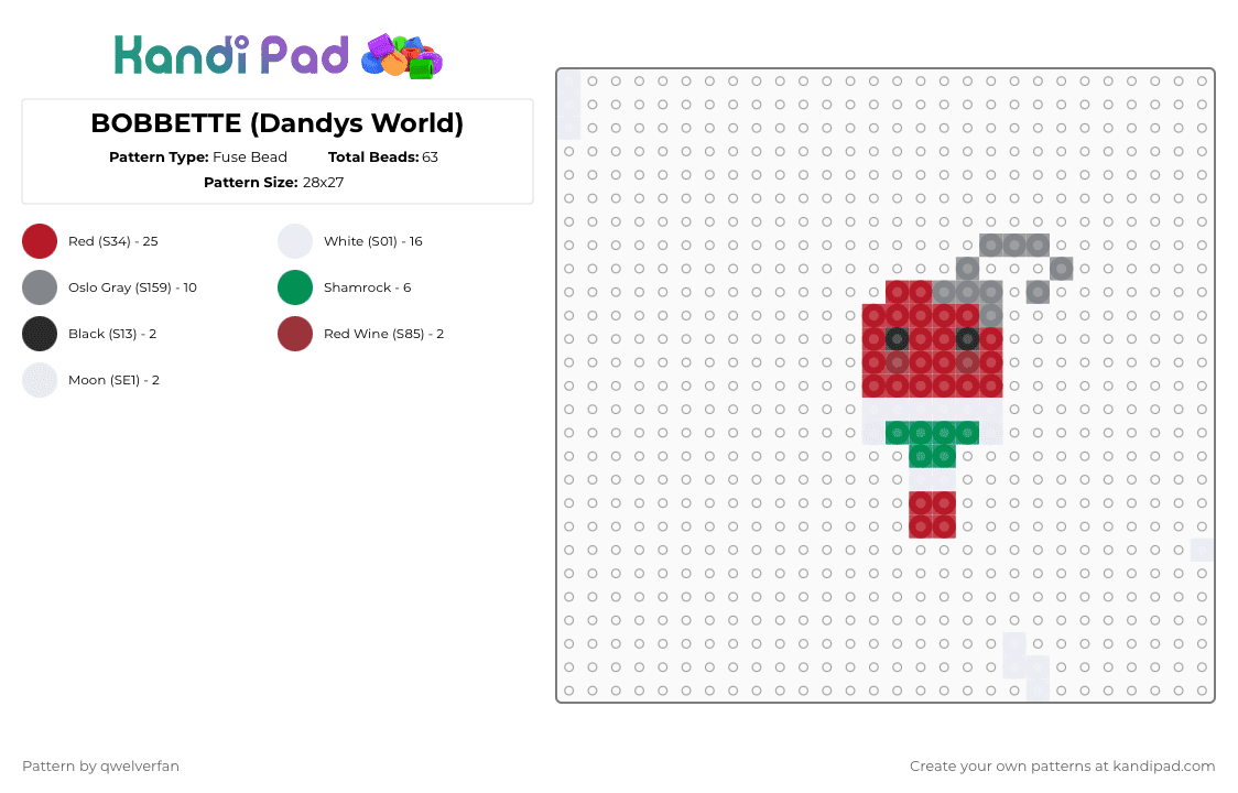 BOBBETTE (Dandys World) Fuse Bead Pattern - Kandi Pad | Kandi Patterns ...