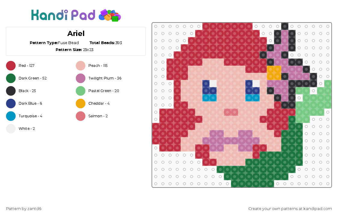 Ariel Fuse Bead Pattern - Kandi Pad | Kandi Patterns, Fuse Bead ...