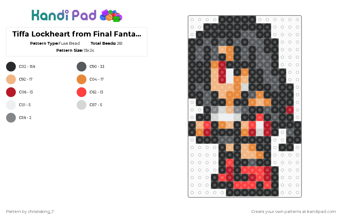 Tiffa Lockheart from Final Fantasy VII Fuse Bead Pattern - Kandi Pad ...