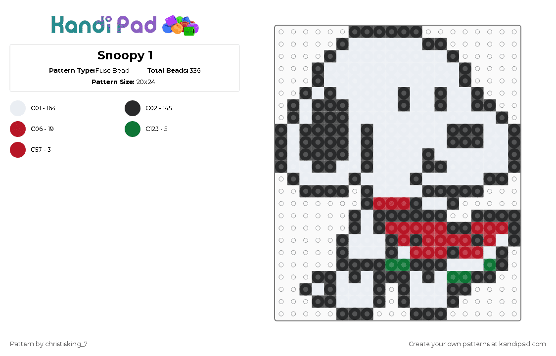 Snoopy 1 Fuse Bead Pattern - Kandi Pad | Kandi Patterns, Fuse Bead ...