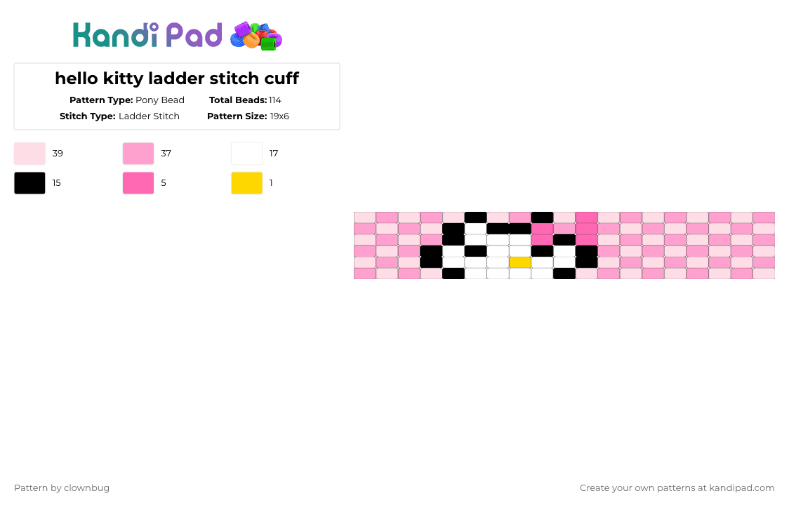 Hello kitty ladder stitch cuff Pony Bead Pattern - Kandi Pad | Kandi ...