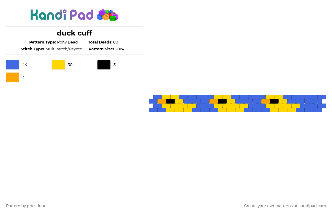Duck cuff Pony Bead Pattern - Kandi Pad | Kandi Patterns, Fuse Bead ...