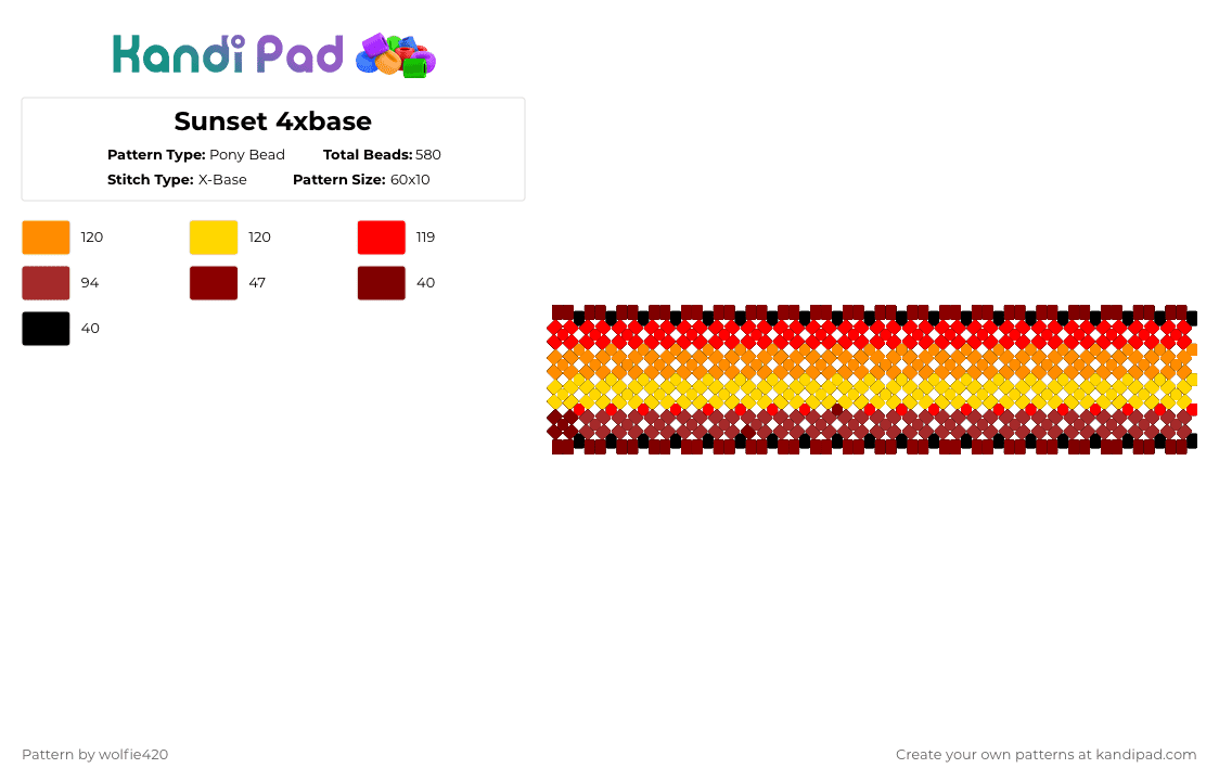 Sunset 4xbase Pony Bead Pattern - Kandi Pad | Kandi Patterns, Fuse Bead ...