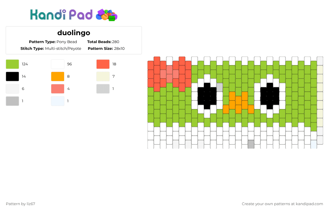 Duolingo Pony Bead Pattern - Kandi Pad | Kandi Patterns, Fuse Bead ...