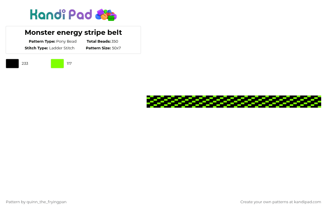 Monster energy stripe belt Pony Bead Pattern - Kandi Pad | Kandi ...