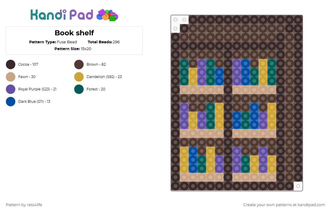 Book shelf Fuse Bead Pattern - Kandi Pad | Kandi Patterns, Fuse Bead ...