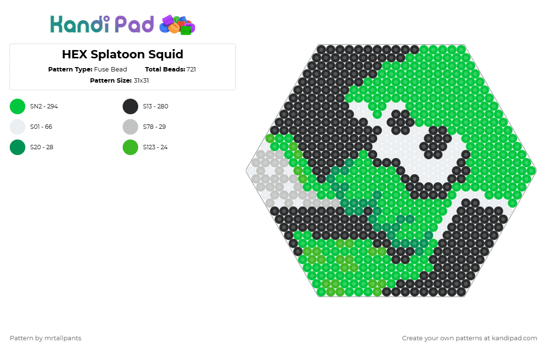 HEX Splatoon Squid Fuse Bead Pattern - Kandi Pad | Kandi Patterns, Fuse ...