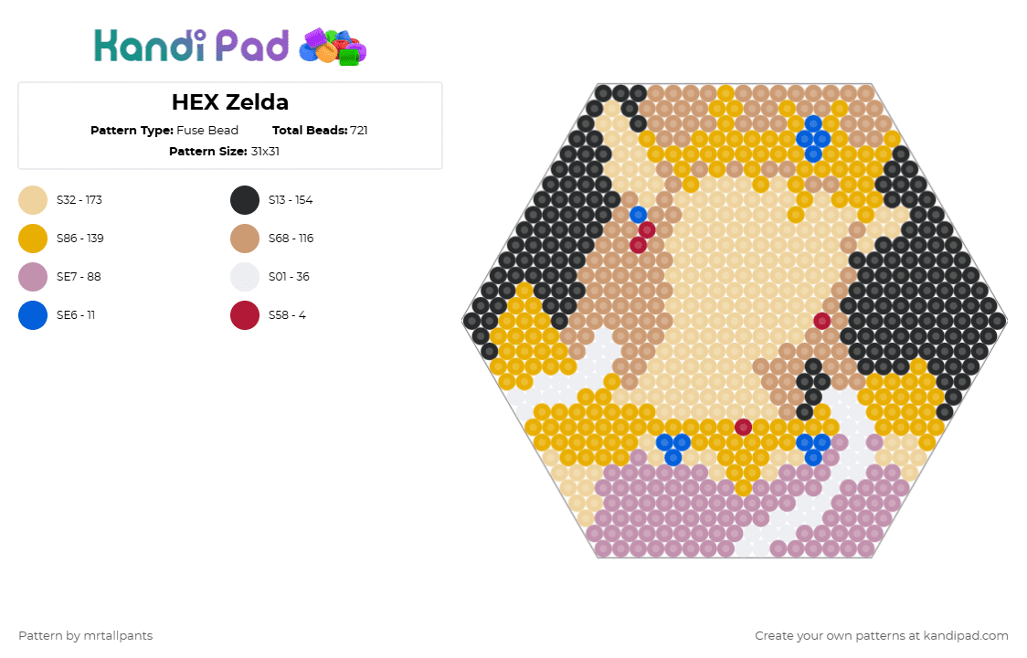 HEX Zelda Fuse Bead Pattern - Kandi Pad | Kandi Patterns, Fuse Bead ...