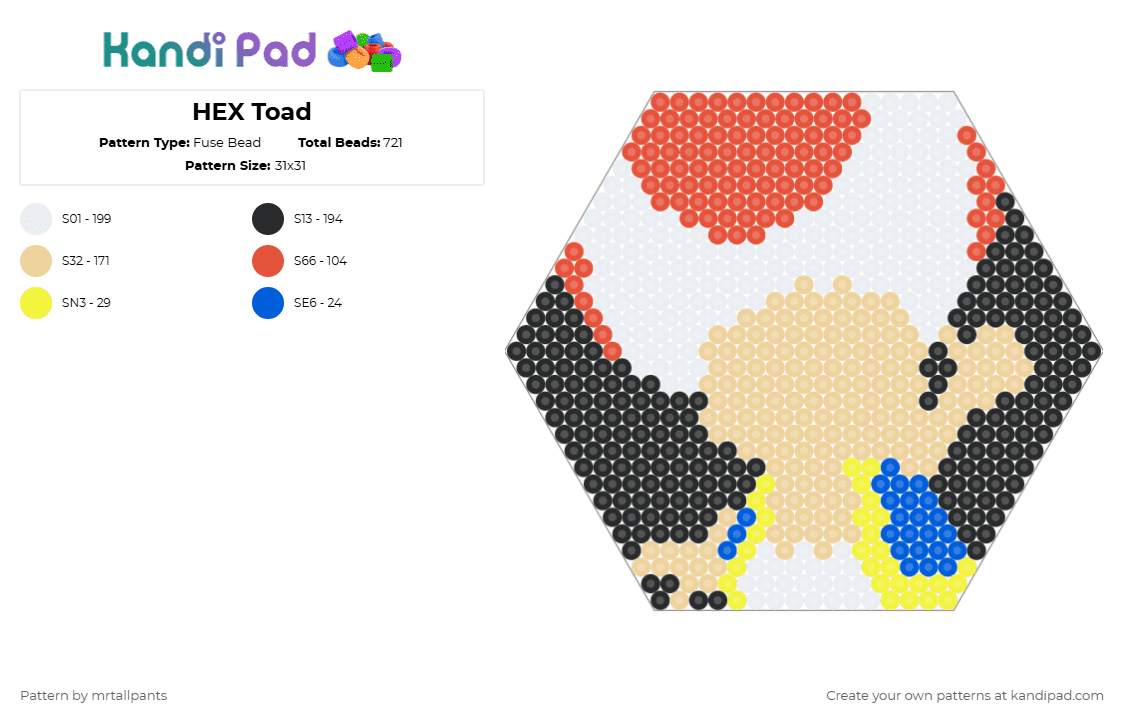 HEX Toad Fuse Bead Pattern - Kandi Pad | Kandi Patterns, Fuse Bead ...